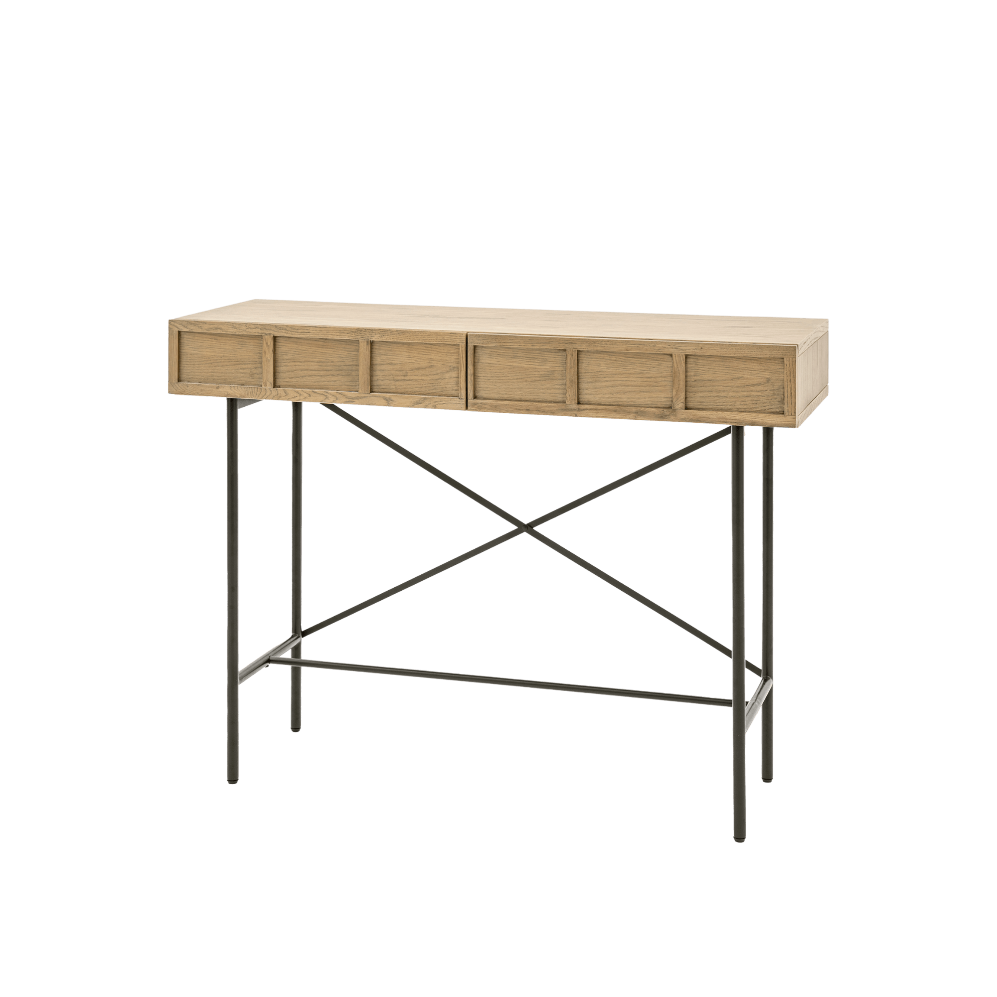 Modern Oak Console Table with Black Metal Legs - Furniture Barn